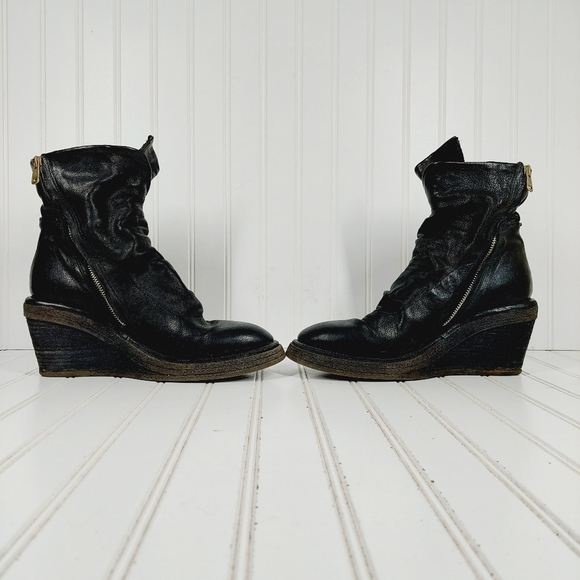 A.S.98 | Shoes | As98 Tremont Airstep Black Leather Slip On Side Zip Slouch Wedge Heel | Poshmark